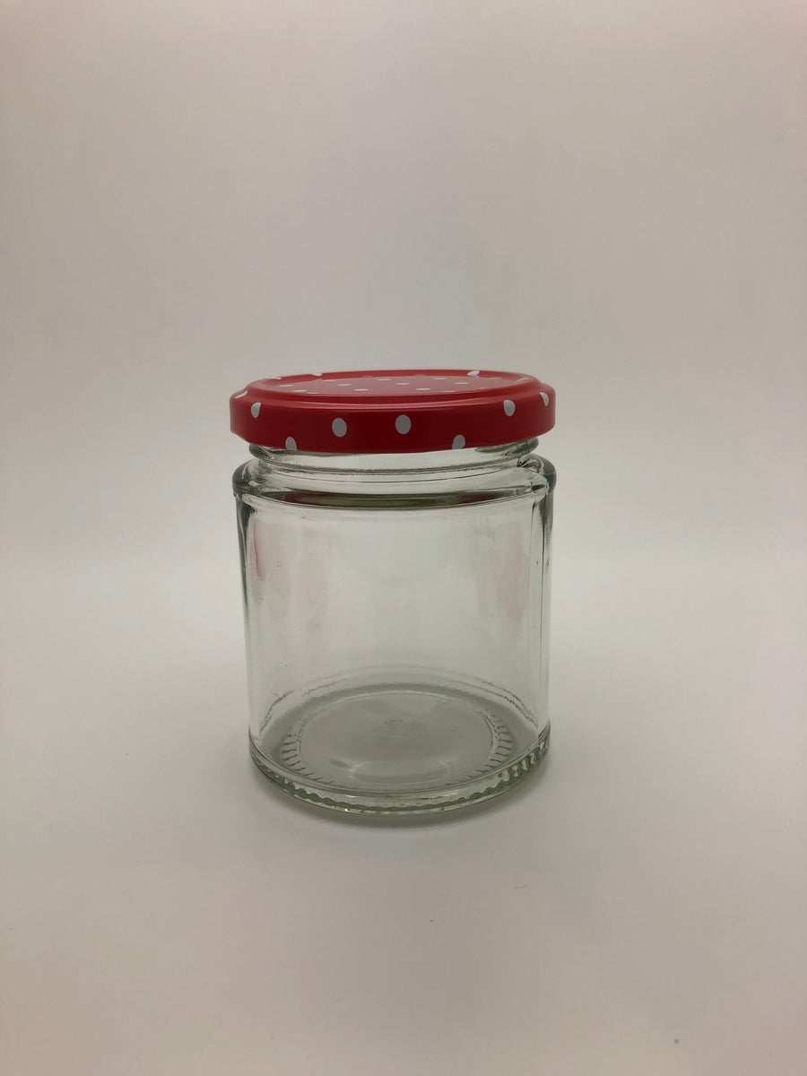 Round Glass Jam Jar with Red Spotty Lid | 7oz (190ml) | 63mm | Jam Jar Shop